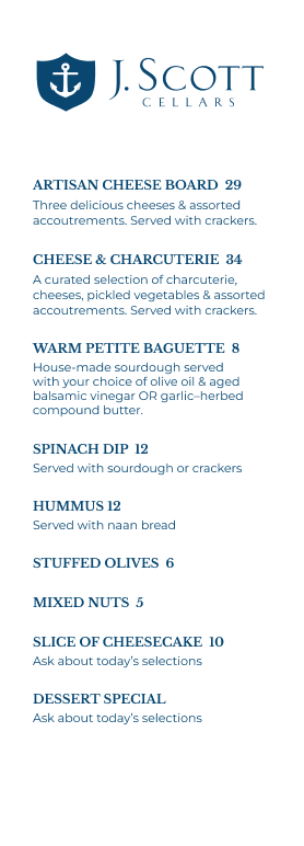 J Scott Cellars - Food Menu
